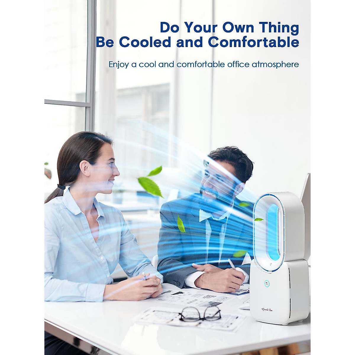 let'me Desk Fan,Portable Bladeless Fan 11.8 inch Small Personal Cooling Fan with 5 Colors Touch Control LED Light,Quiet Table Fan for Home, Office, Bedroom