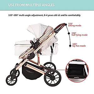 Trenana 5 in 1 Baby Travel System,Baby Stroller and Car Seat Combo, Includes Quick Folding Aluminium Baby Stroller and Infant Car Seat,High View Modular Stroller with Base(Color:White)