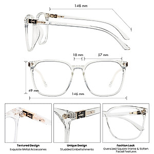 GUDVUE Oversized Blue Light Glasses, Computer Reading/Gaming/Phones Glasses, Anti Glare/UV400/Eye Strain, Large Square Frame, Clear