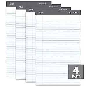 Office Depot Professional Legal Pad, 8 1/2in. x 14in., White, Legal Ruled, 50 Sheets, 4 Pads/Pack, 99490