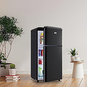 WANAI Compact Mini Refrigerator 3.5 Cu.Ft Small Refrigerator with Freezer, Retro Mini Fridge with Dual Door,7 Adjustable Thermostat, Adjustable Shelves For Dorm, Office Bedroom,Black
