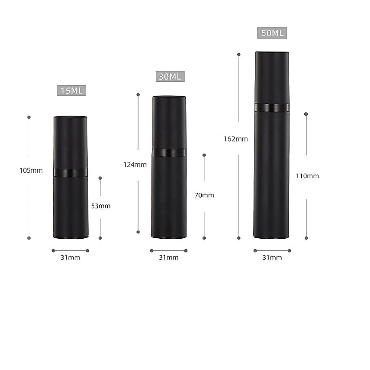 3 Pack Black Airless Pump Bottle Travel Lotion Bottles Cosmetic Cream Bottle Vacuum Pump Bottles Makeup Dispenser Container (30ml/1oz)