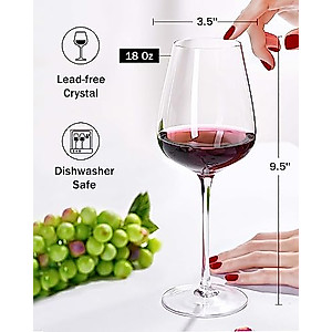 JBHO Hand Blown Italian Style Crystal Bordeaux Wine Glasses - Great Gift Packaging - Red Wine Glasses Lead-Free Premium Crystal Clear Glass - Set of 4-18 Ounce