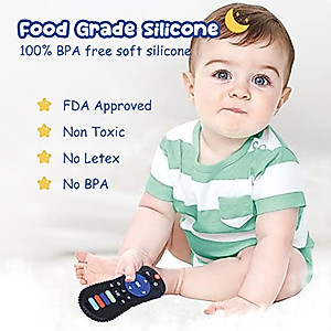 FXK Baby Teething Toys, 2 Pack TV Remote Control & Game Controller Shape Teether Toys, BPA Free Chew Toys Set for Babies 6-12 Months(Black+Blue)
