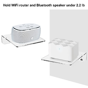TXEsign Mesh WiFi Router Shelf, Acrylic Small Wall Shelf for Orbi Mesh WiFi Router, Google Nest WiFi, Speaker, Clock, Monitor Action Figure (6.69X5.51 Inch) (5.51X6.69 Inch)