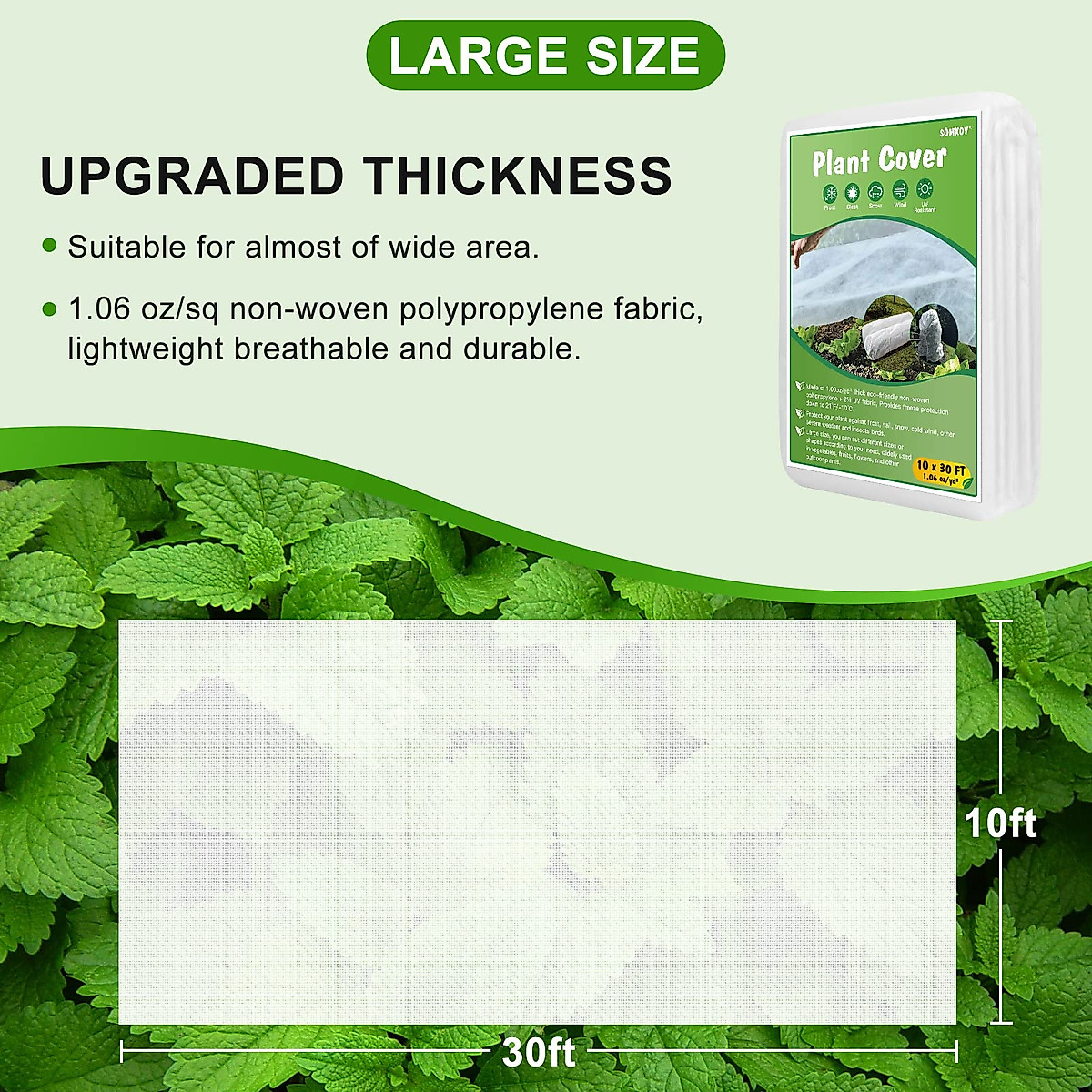 SOMXOY 10x30FT Plant Cover Freeze Protection Winter 1.06 oz/yd² Thick Frost Cloth Blanket Plant Protector Reusable Floating Row Tree Covers from Animals for Garden Outdoor