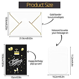Birthday Card, Musical Birthday Cards with Light and Music, 3D Birthday Pop Up Card Birthday Gift, Blow Out LED Light and Play Happy Birthday Music Singing Card for Men or Women-Black Gold