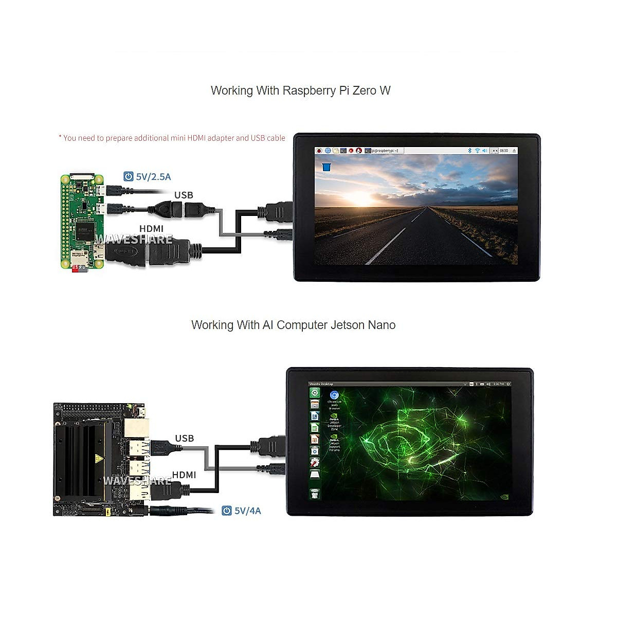 waveshare 7inch HDMI LCD (H) (with case) 1024x600 for Raspberry Pi IPS Display Capacitive Touch Screen Monitor with Toughened Glass Cover Case for Raspberry Pi 4/3/2/1 B B+ A+/Jetson Nano/Windows 10
