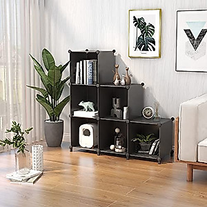 Wolizom Cube Storage Organizer, 6-Cube Black Closet Storage Shelves, Modular Units, Closet Cabinet, Portable DIY Plastic Book Shelf Shelving for Bedroom, Office, Living Room (12"X12"X12")