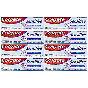 Colgate Sensitive Complete Protection Toothpaste, Maximum Strength, Clean Mint, Travel Size 1 oz (28.3g) - Pack of 8