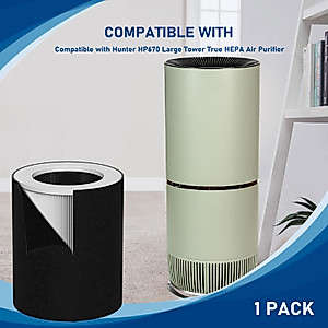 HP670 Replacement True HEPA Filter Set Compatible with Hunter HP670 Large Tower True HEPA Air Cleaner Purifier, Part Number H-HF670-VP, 1 x HEPA + 4 x Activated carbon