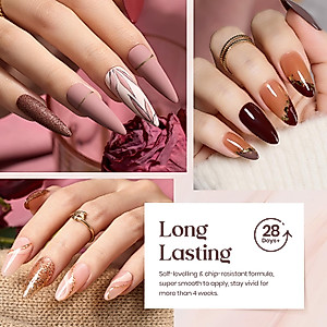 Beetles 23Pcs Gel Nail Polish Kit, 20 Colors Nude Pink Brown Burgundy Red Gel Polish Set with Base Top Coat Verse of Roses Kit, Soak off Uv Golden Glitter Holiday Nail Gel