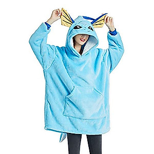 Wearable Blanket Anime Sweatshirt Hoodie Oversized Throw Blanket with Sleeves and Pocket for Adults, One Size Fits All