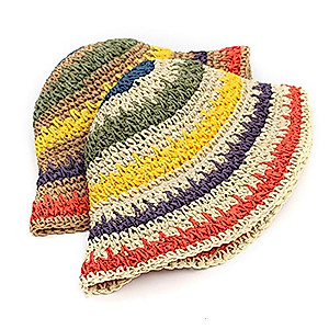Minache Foldable Wide Brim Colorful Crochet Straw Hat Outdoor Sun Visor Hat UPF 50+ Summer for Women Girl, Creamy White