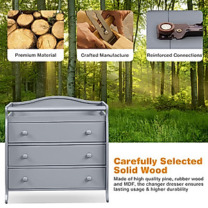 Costzon 3-Drawer Changing Table, Infant Diaper Changing Station with Drawers, Safety Rails & Strap, Baby Changing Table Dresser for Nursery, Easy Assembly (Gray)