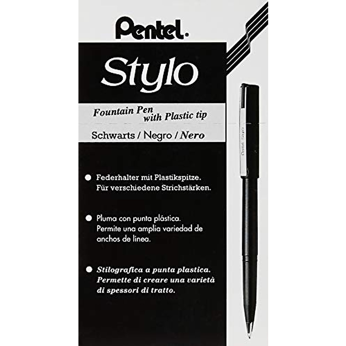 Pentel Arts Stylo Sketch Pen, Black, Box of 12 (JM20-AE)