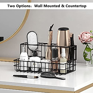 Hair Tool Organizer, Carmanon Hair Dryer Holder Wall Mounted Hair Styling Tool Organizer for Vanity, Bathroom Countertop Storage Curling Iron Stand and Blow Dryer Organizer - Hold Hot Tools, Black