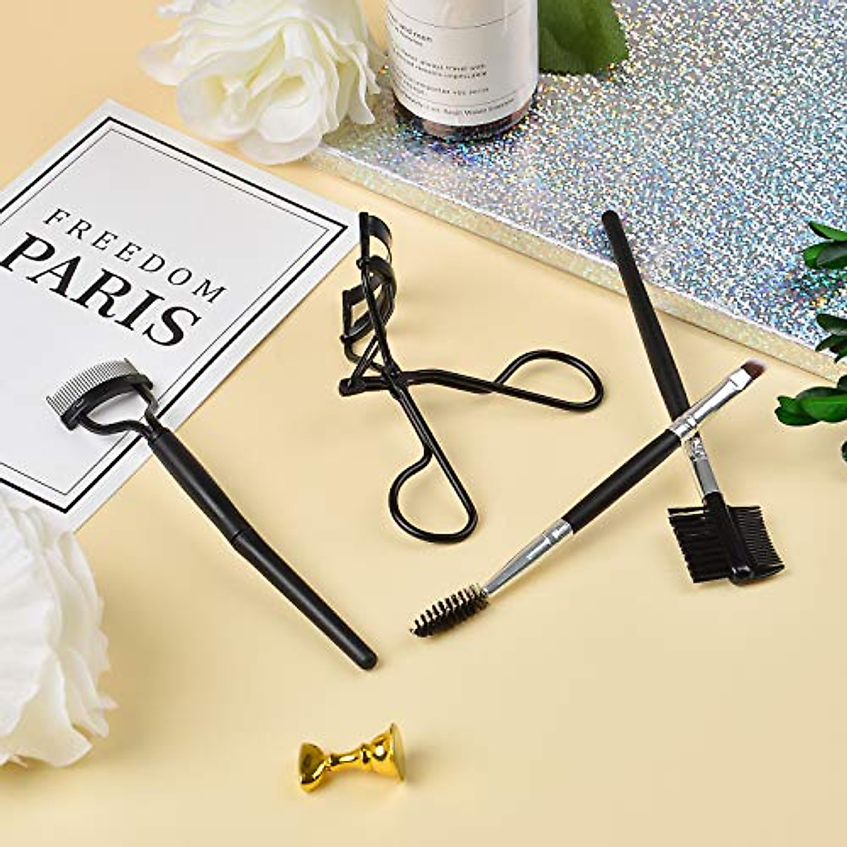 Eyelash Comb Brush Tools EBANKU 4pcs Eyebrow Brush Comb Eyelashes Curler Lash Separator Tool Double Ended Professional Eye Brow Spoolie Brushes for Makeup Grooming (Black)