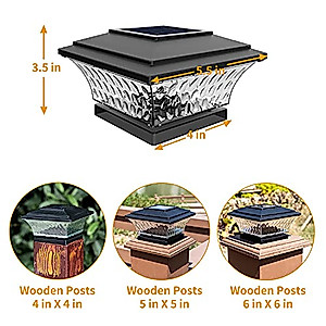 HUYIENO Solar Post Cap Lights Outdoor LED Lighting Deck Fence Cap Light Two Light Modes Warm White/Bright White Suitable for 4x4 Wooden Posts Black 4PK