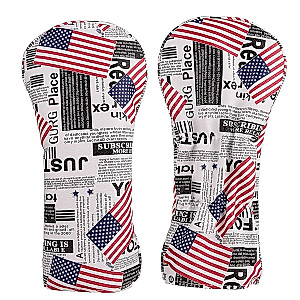 Golf Builder 4pcs/Set USA Stars and Stripes Newspaper Print Golf Club Driver Fairway Wood Hybrid Head Covers 1 3 5 UT Covers