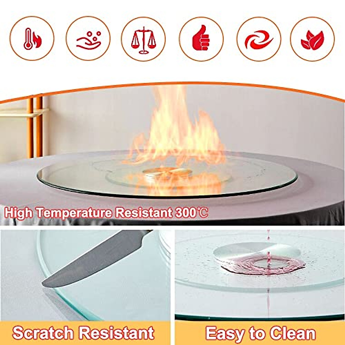 Lazy Susan Glass Turntable, Large Tabletop Rotating Tray, Transparent Round Rotating Serving Plate For Kitchen Dining Table 20/24/27/32/34/36/40/44/47 Inch Thick: 8mm (Size : 80cm/32Inch)
