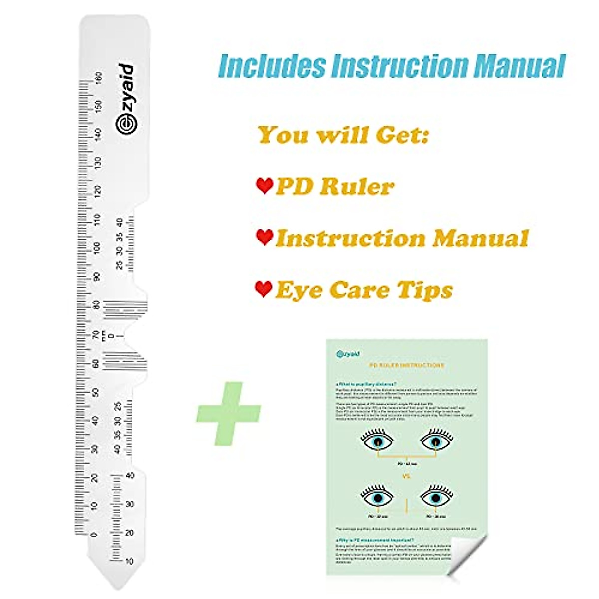 Ezyaid PD Ruler with Instruction Manual - Pupillary Distance Ruler for Pupil Distance Measuring, PD Measurement Tool for Prescription Eyeglasses, Include Eye Care Tips