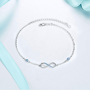 MEDWISE Womens Infinity Anklet Bracelet 925 Sterling Silver Endless Love Symbol Ankle Bracelet Adjustable Plus Size Large Bracelet Gifts for her Valentines Day Mother’s Day Gifts Blue