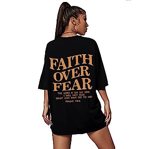 Faith Over Fear Shirt Women Oversized Christian Jesus Faith T-Shirt Black