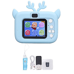20MP Kid Camera, 2 Inch Color Display Timer Video 1080P USB Digital Camera with Card Reader for School (Blue+White)