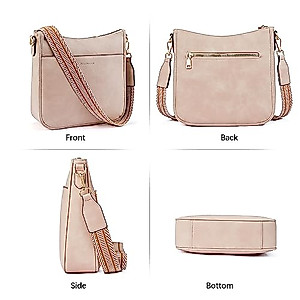 BOSTANTEN Crossbody Bags for Women Trendy Vegan Leather Hobo Purses Shoulder Handbags With Wide Shoulder Strap Pink