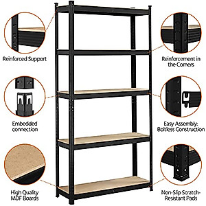 Topeakmart 2PCS Storage Shelves 5 Tier Adjustable Metal Shelving Unit Utility Shelves Garage Storage Racks for Warehouse Garage Pantry Kitchen- Black, 35.5 x 12 x 71 Inch