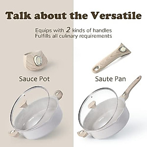 CAROTE 11''/5qt Saute Pan with Lid, 2-in-1 Non Stick Wok Jumbo Cooker, Sauce Pot with Detachable Handles, Induction Nonstick with Removable Handles