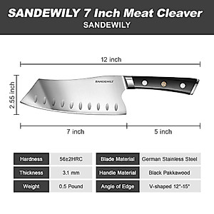 SANDEWILY Meat Cleaver Chef Knife,7-in Ultra Sharp Kitchen Knife,Slicer Knife Cooking Knife Vegetable Knife,German HC Stainless Steel,Full Tang Wood Handle,Gift Box for Home Outdoor BBQ Camping