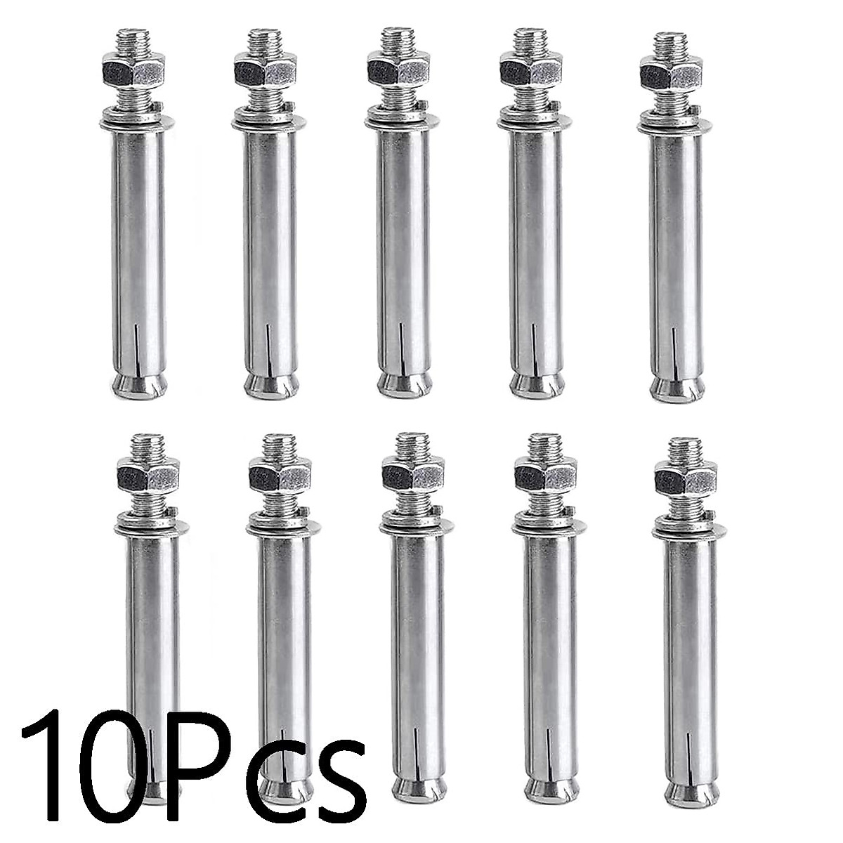 M8 x 60 mm External Hex Expansion Bolts Screws Sleeve Anchors, Stainless Steel, 10Pcs