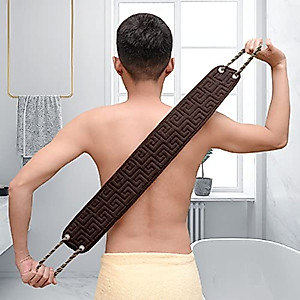 Exfoliating Back Scrubber for Shower, Enhanced Handle, Extra Long Bath Brush Towel, Back Skin Mud Rubbing Artifact, Double-Sided Design (Brown)