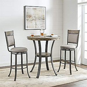 Powell Furniture Linon Franklin Wood and Metal 3 Piece Pub Set in Pewter