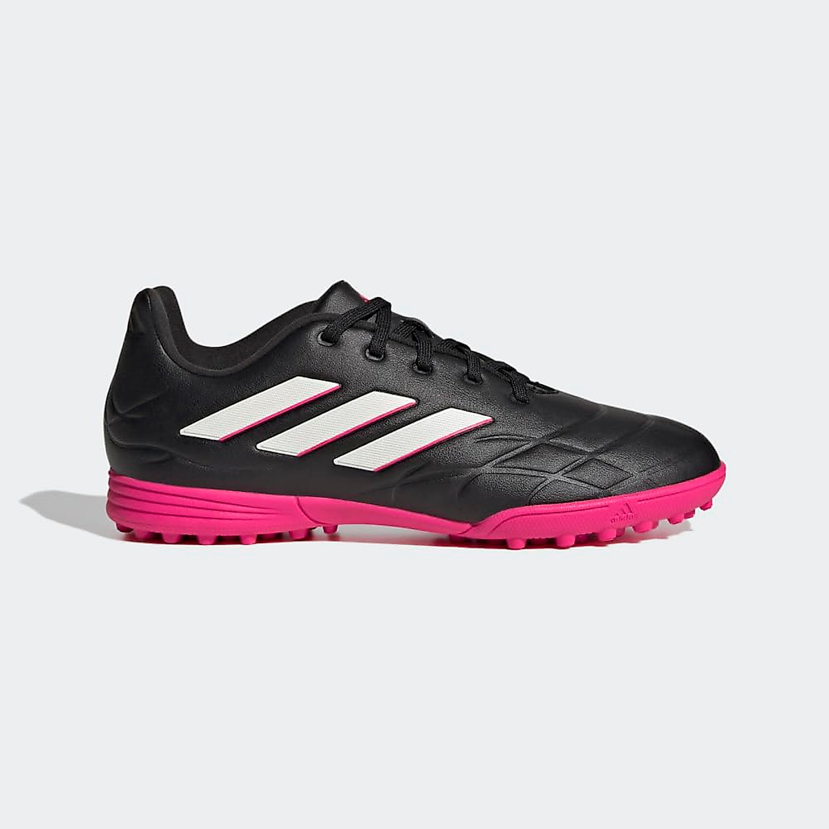 adidas Copa Pure.3 Turf Soccer Shoe, Black/Zero Metallic/Team Shock Pink, 1 US Unisex Little Kid