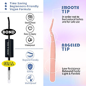 Lash Extension Kit 50D Fluffy Cluster Eyelash Extensions Kit 300 Pcs DIY Individual Lashes Kit with Lash Bond and Seal and Lashes Tweezers 8-16mm Mix D Curl Wispy False Eyelashes Pack, by Yaiseiko