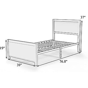 Catrimown Twin Size Metal Bed Frame with Rustic Brown Wooden Headboard，Mattress Foundation，Large Under Bed Storage，Metal Slat Support，No Box Spring Needed,Easy Assembly