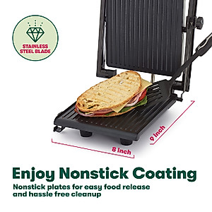 BELLA Electric Panini Press & Sandwich Grill, Polished Stainless Steel, Multifunction Space-Saving Panini Press & Contact Grill with Non-Stick Plates (13267)
