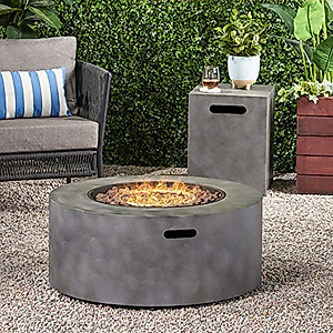 Catherine Outdoor Round Fire Pit with Tank Holder, Concrete
