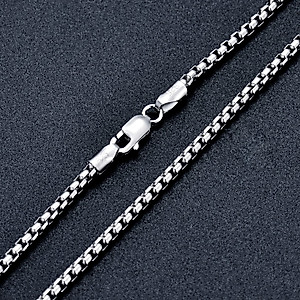 PDTJMTG 925 Sterling Silver Round Box Chain 1MM, 1.5MM, 2MM, 2.5MM, 3MM Silver/Gold Square Rolo Chain Necklace for Men Women 18, 20, 22, 24, 26 Inch (22 Inches, 2.5mm Wide, 1.Silver)