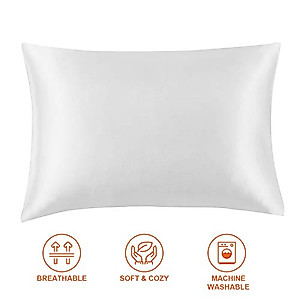 EHEYCIGA Satin Pillowcase for Hair and Skin Silk Pillowcase Set of 2 White Soft Pillow Cases 2 Pack Queen Size 20X30 Inches with Envelope Closure