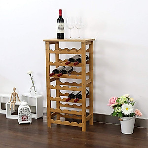 Kinsuite 7-Tiers Wine Rack - Wine Storage Rack for Storing 28 Bottles Free Standing Floor Bamboo Wine Storage Holder Display Shelves