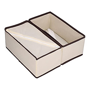 Orenic 6Pcs Plaid Fabric Underwear Organizer, Foldable Cloth Storage Bin with Dividers and Drawers for Bras, Panties, Socks, Ties, Scarves, Uncovered Beige Nursery Box