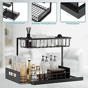 EastShark Fully Metal Under Sink Organizers and Storage with Sliding Drawer Bottom, 2 Tier L Shaped Sturdy & Heavy-Duty Kitchen Bathroom Cabinets Shelves, Pull Out Cabinet Organizer