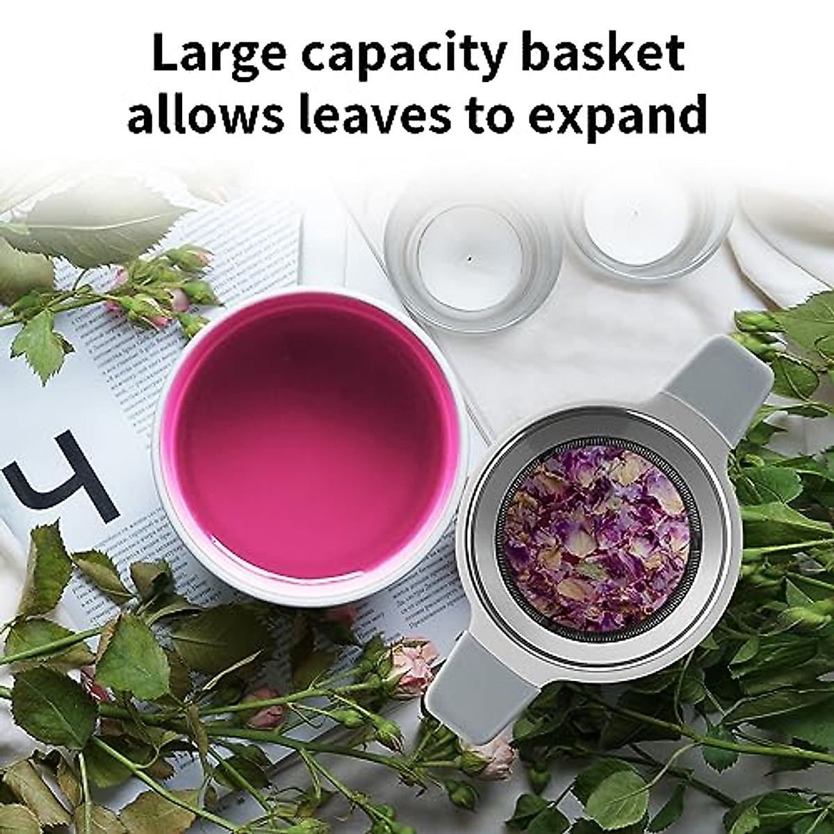 Ohtomber Tea Infuser Strainers for Loose Tea, Stainless Steel Loose Leaf Tea Strainer Stepper with Heat Proof Double Handles, Extra Fine Mesh Tea Ball Infusers, Tea Diffuser Holder Filter for Mugs