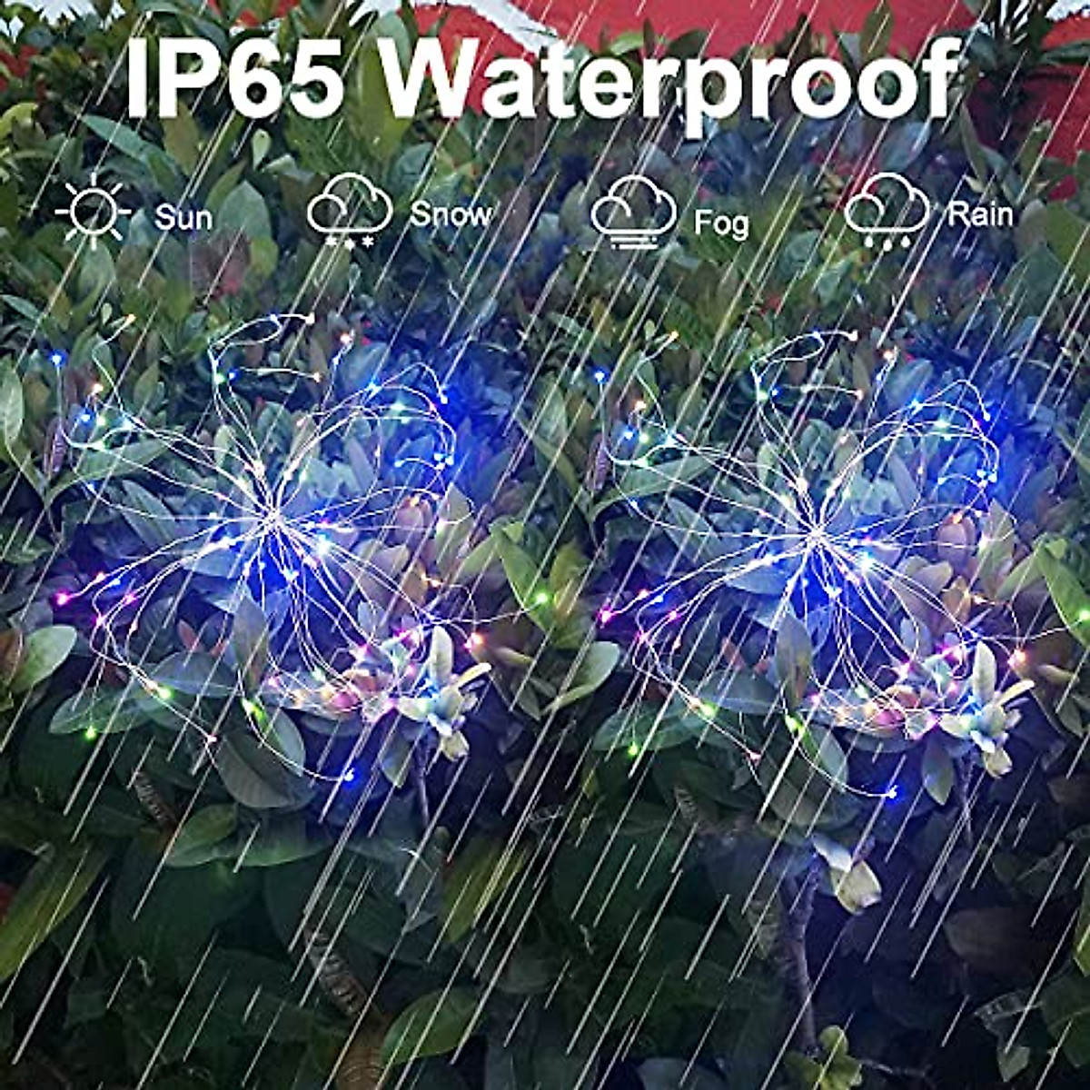 JORETLE Solar Garden Lights, Outdoor Solar Decorative Lights Solar Firework Lights 105 LED Powered 35 Copper Wires String Light, DIY Firework Lights for Garden, Patio, Countyard (2 Pack, Multi-Color)