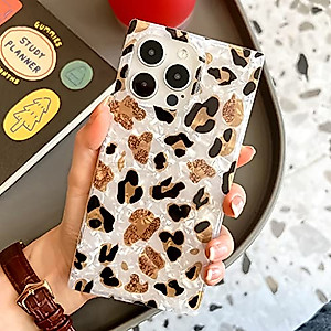 BANAILOA Leopard iPhone 14 Pro Max Square Case,Cute Case Cheetah Print Soft Silicone Protective Sparkle Girly Case Cover Desinged for Apple iPhone 14 Pro Max - 6.7 inch (Leopard)