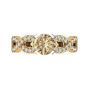 Clara Pucci 1.35 ct Round Cut Solitaire Yellow Moissanite Ideal Engagement Promise Anniversary Bridal Designer Ring 18k 2 tone Gold 11